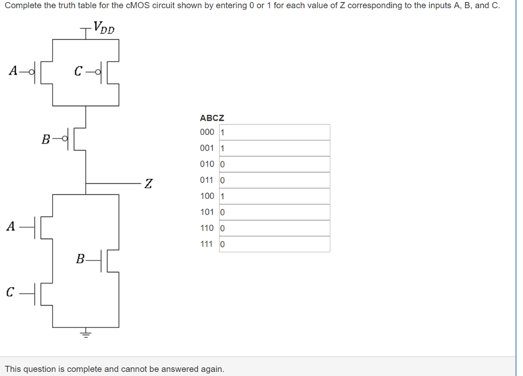 Solved Complete the truth table for the cMOS circuit shown | Chegg.com