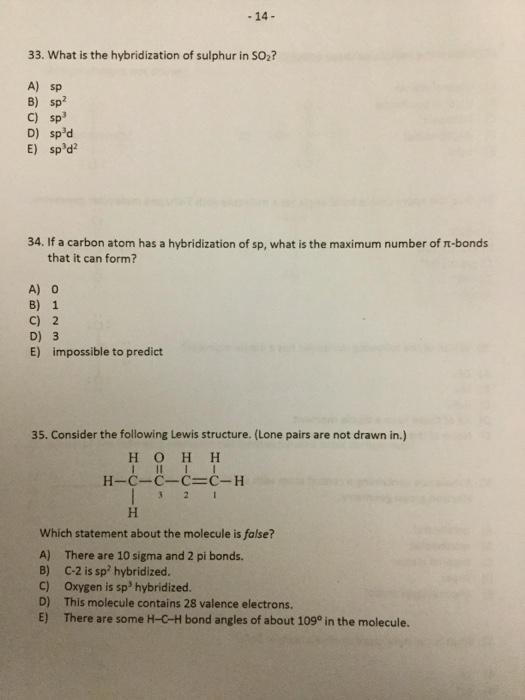 Solved What is the hybridization of sulphur in SO_2? sp | Chegg.com