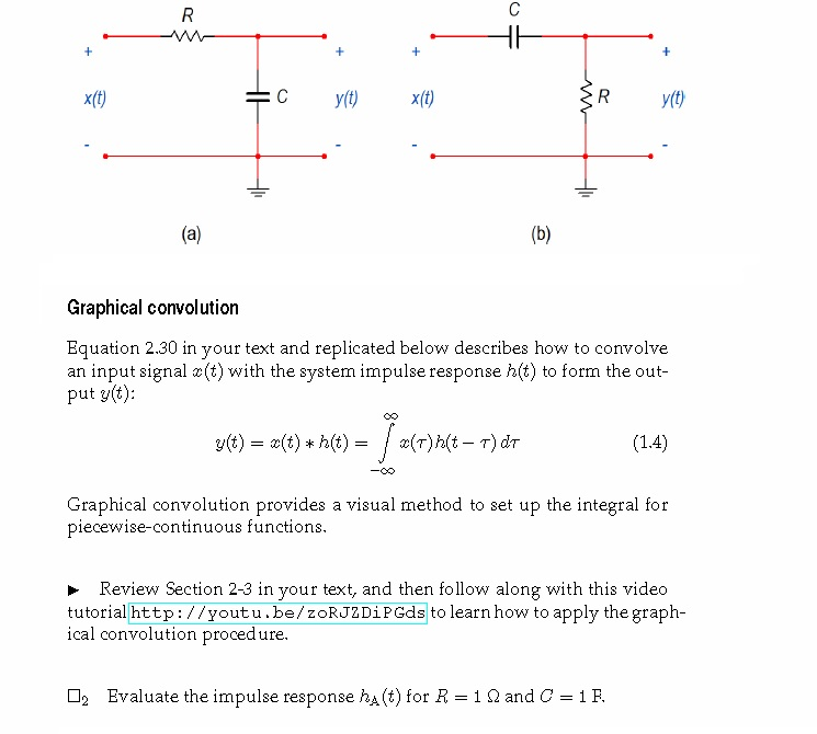 Solved Evaluate the impulse response hA(t) for R = 1 and C = | Chegg.com