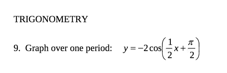 Solved Graph over one period: y = -2 cos(1/2 x + pi/2) | Chegg.com