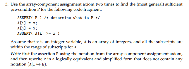 3. Use the array-component assignment axiom two times | Chegg.com