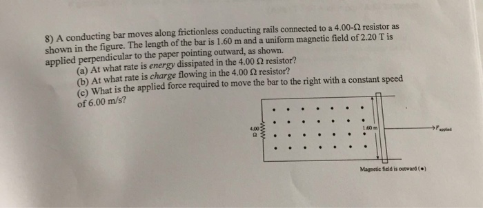 Solved A conducting bar moves along frictionless conducting | Chegg.com