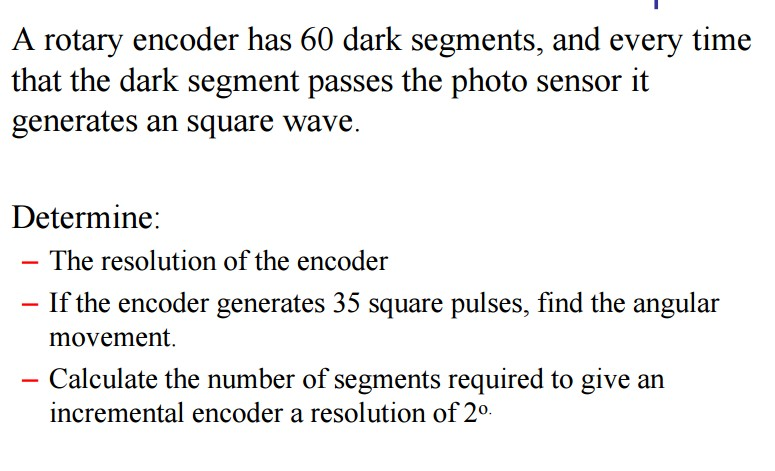 Solved A rotary encoder has 60 dark segments, and every time | Chegg.com