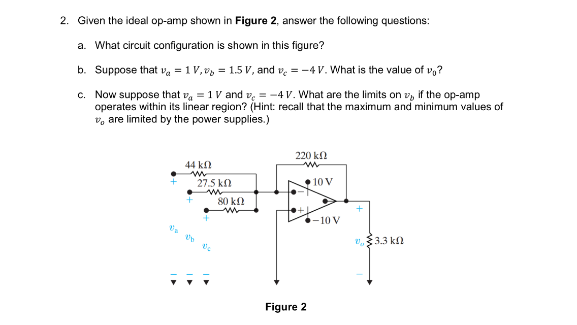 Solved Given the ideal op-amp shown in Figure 2, answer the | Chegg.com