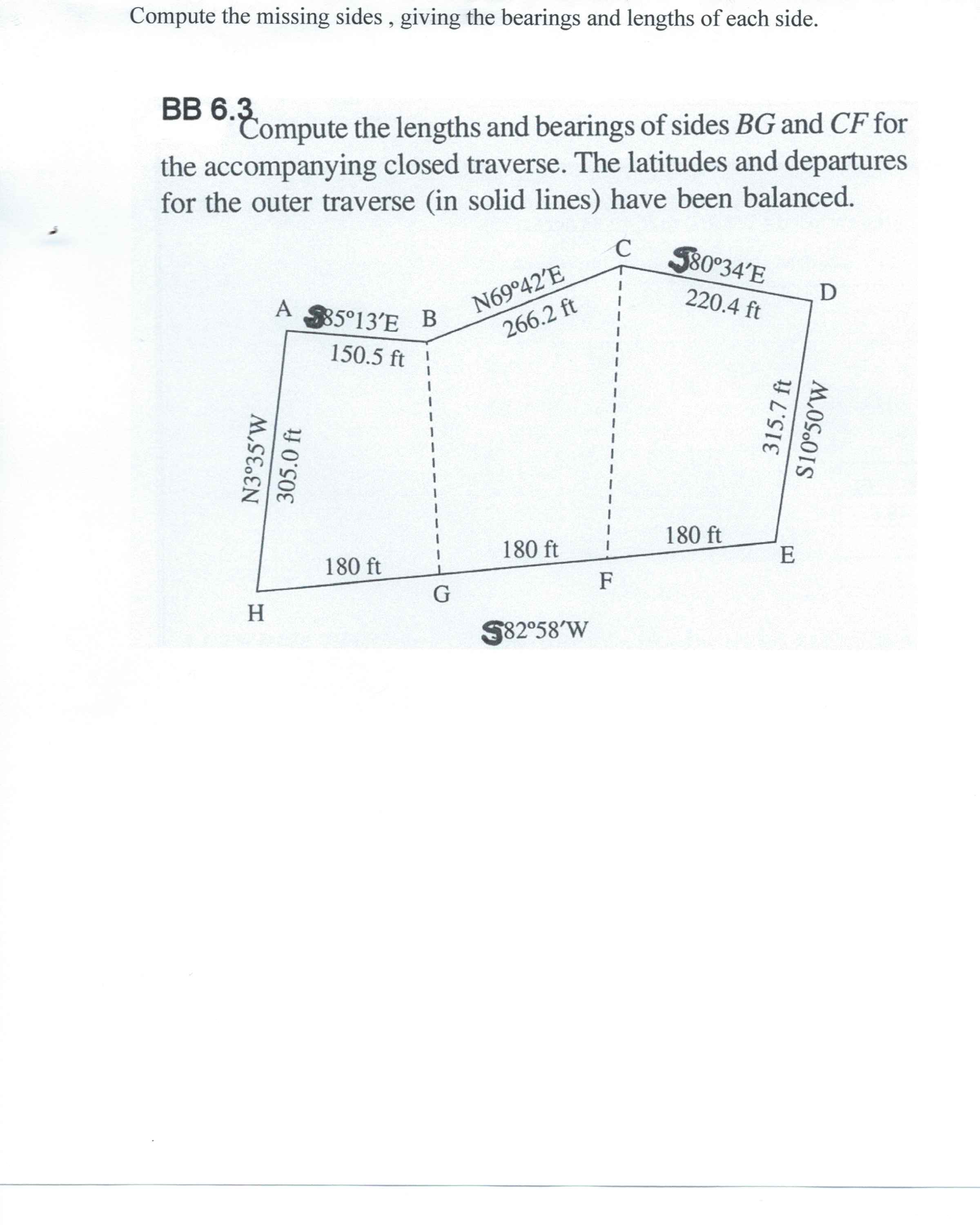 compute lengths and bearings of sides BG and CF for | Chegg.com