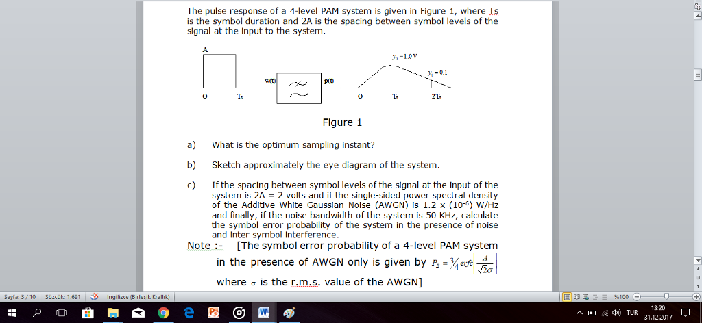 Solved The pulse response of a 4-level PAM system is given | Chegg.com