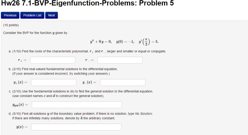 Solved Consider the BVP for the function y given by y" + 9y | Chegg.com