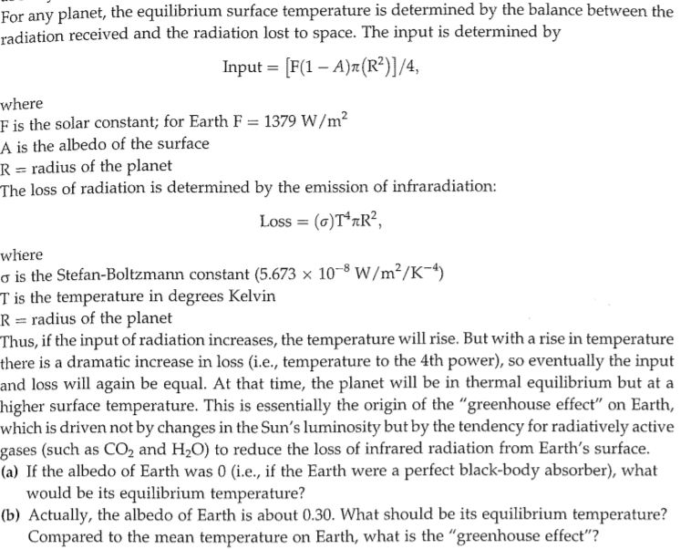 Solved For any planet, the equilibrium surface temperature | Chegg.com
