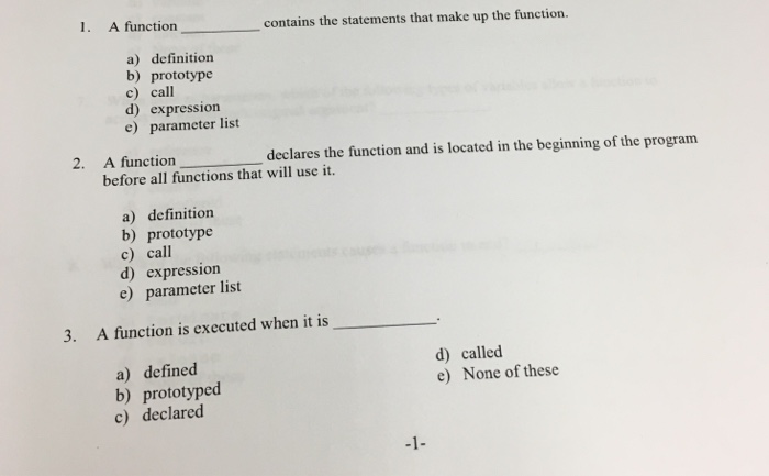 Solved A function contains the statements that make up the | Chegg.com