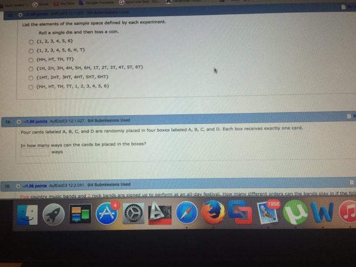 Solved List the elements of the sample space define by each | Chegg.com