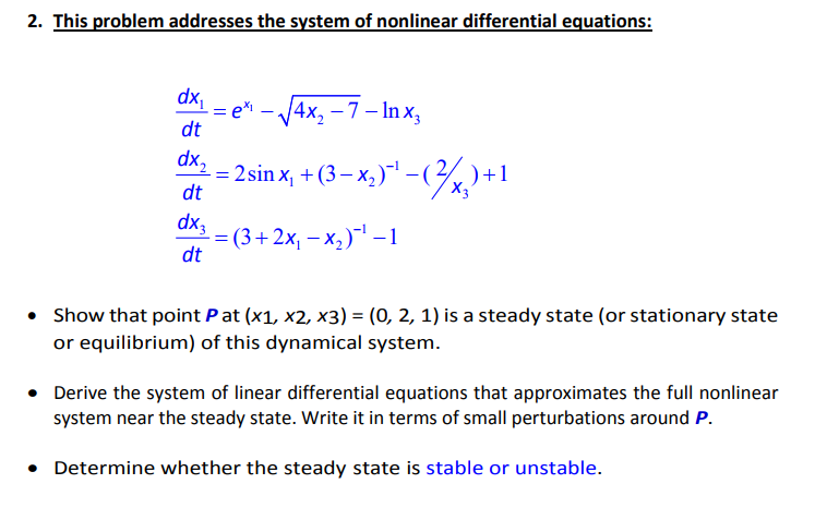 Solved 2. This problem addresses the system of nonlinear | Chegg.com