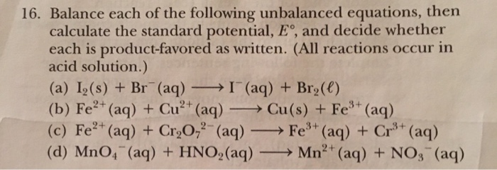 Solved Balance each of the following unbalanced equations, | Chegg.com
