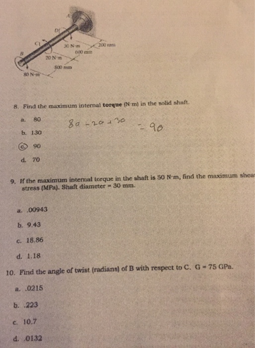 Solved Find the maximum internal torque (N middot m) in | Chegg.com