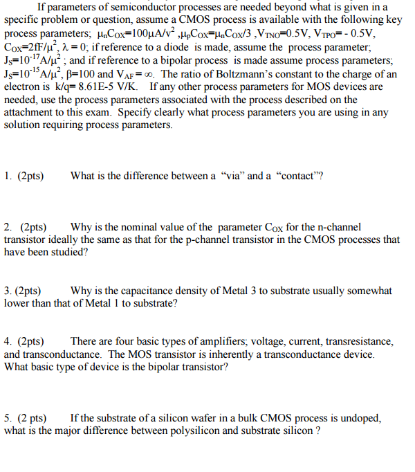 Solved If parameters of semiconductor processes are needed | Chegg.com