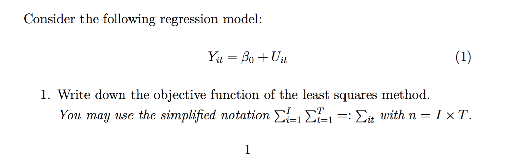 Solved Consider the following regression model: Yit = Bo + | Chegg.com
