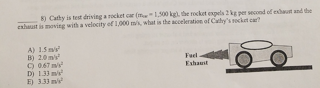 Solved Cathy is test driving a rocket car (m_car = 1, 500 | Chegg.com