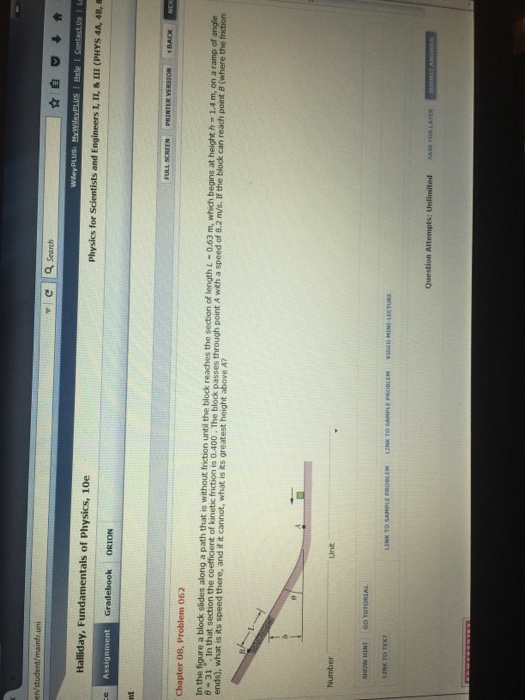 Solved In the figure a block slides along a path that is | Chegg.com