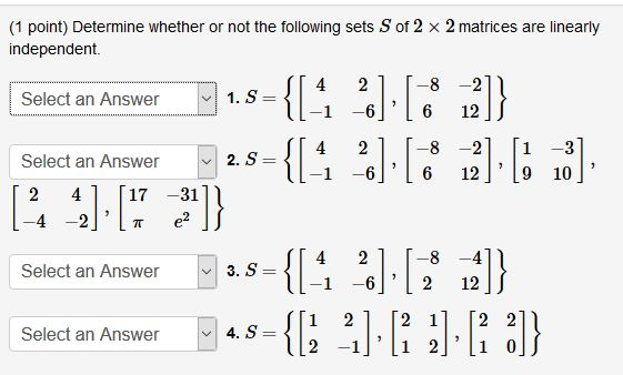 Solved Determine whether or not the following sets S of 2 | Chegg.com