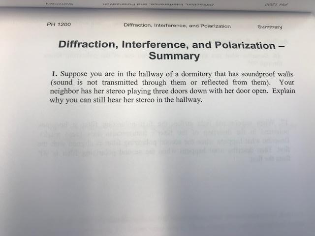 Solved PH 1200 Diffraction, Interference, and Polarization | Chegg.com
