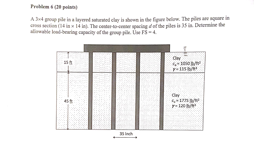 Solved Problem 6 (20 points) A 3x4 group pile in a layered | Chegg.com
