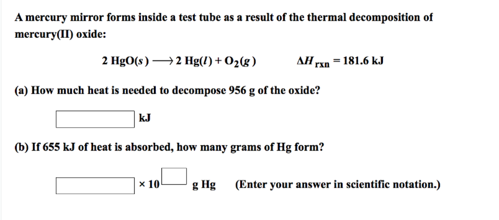 Solved A mercury mirror forms inside a test tube as a result | Chegg.com
