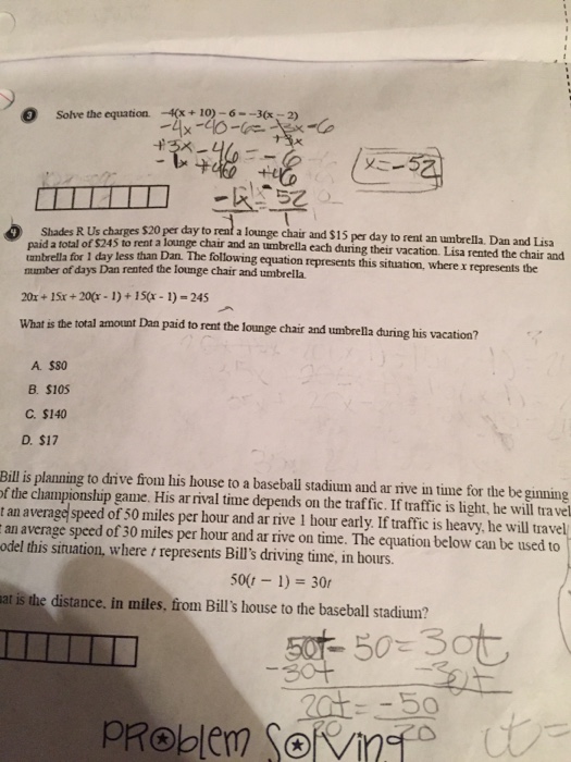 Solved Solve the equation: -4(x + 10) -6 = -3(x - 2) Shades | Chegg.com