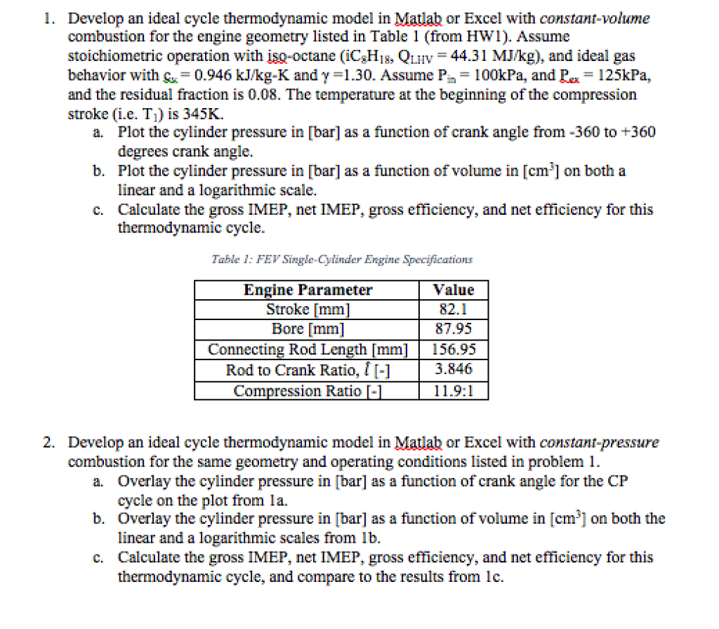 Develop an ideal cycle thermodynamic model in Matlab | Chegg.com