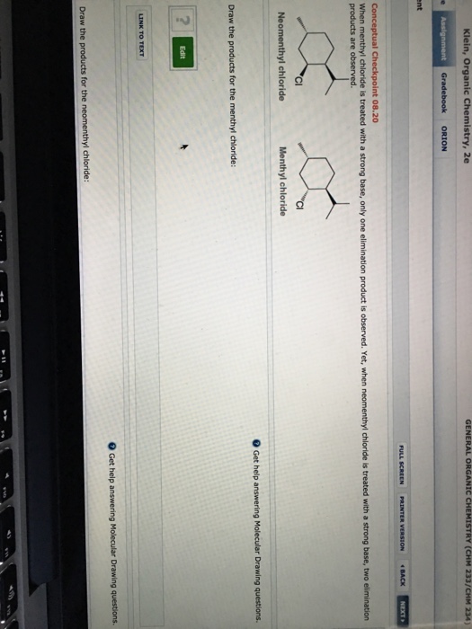 Solved When menthyl chloride is treated with a strong base, | Chegg.com