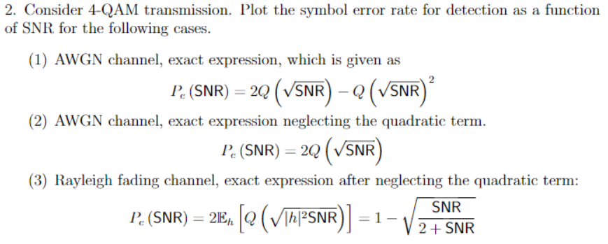 2. Consider 4-QAM transmission. Plot the symbol error | Chegg.com