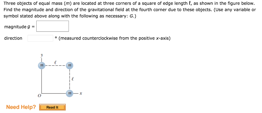 Solved Three objects of equal mass (m) are located at three | Chegg.com