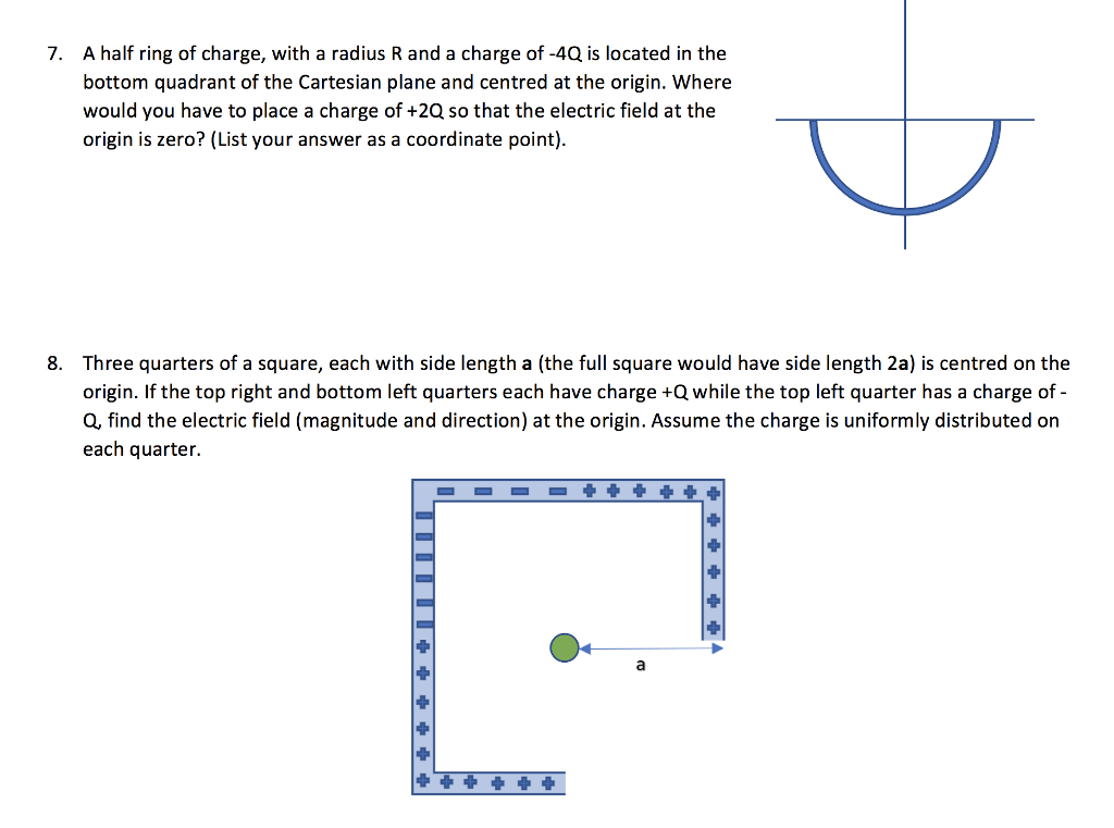 Solved A half ring of charge, with a radius R and a charge | Chegg.com