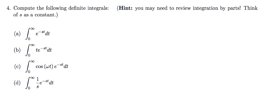Solved 4. Compute the following definite integrals: (Hint: | Chegg.com