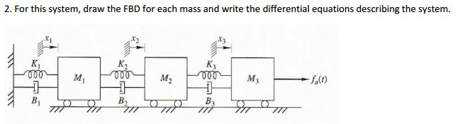 Solved For this system, draw the FBD for each mass and write | Chegg.com