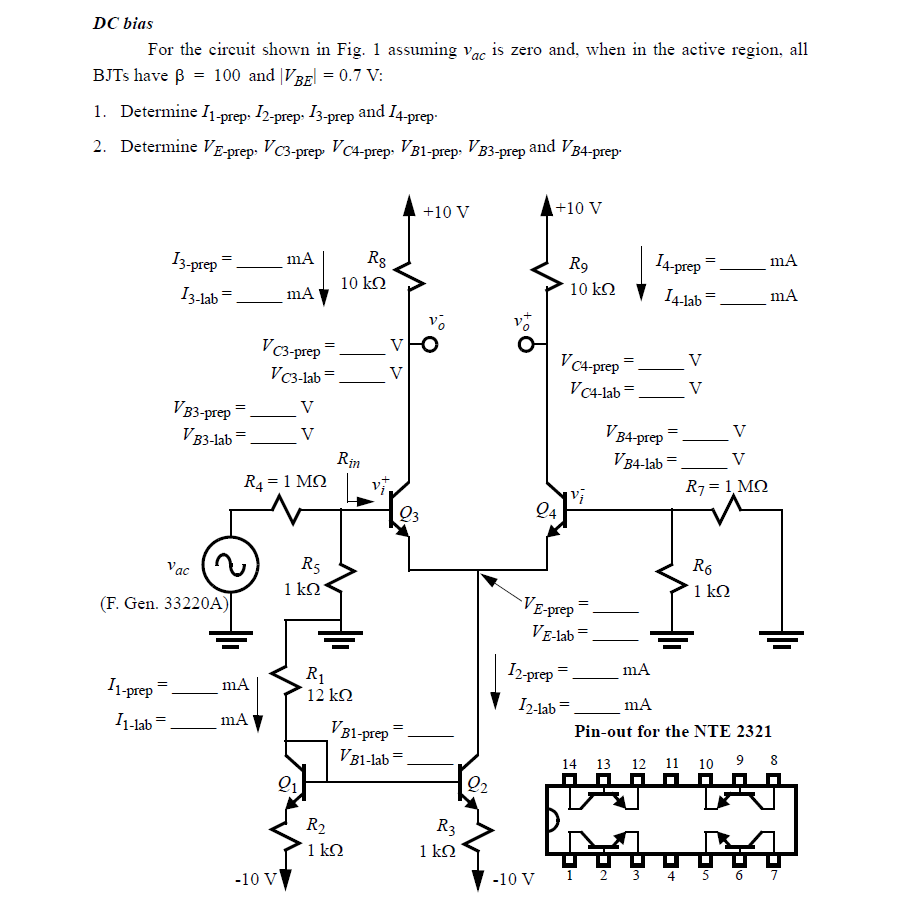 Solved DC bias For the circuit shown in Fig. 1 assuming | Chegg.com