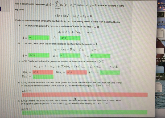 Solved Use a power series expansion y(x) = infinity sigma | Chegg.com