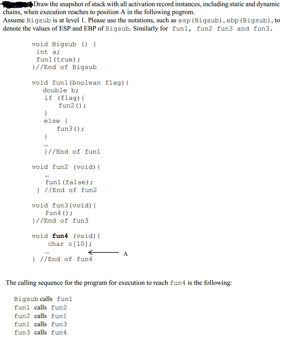 Draw the snapshot of stack with all activation record | Chegg.com