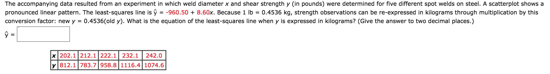 Solved The accompanying data resulted from an experiment in | Chegg.com