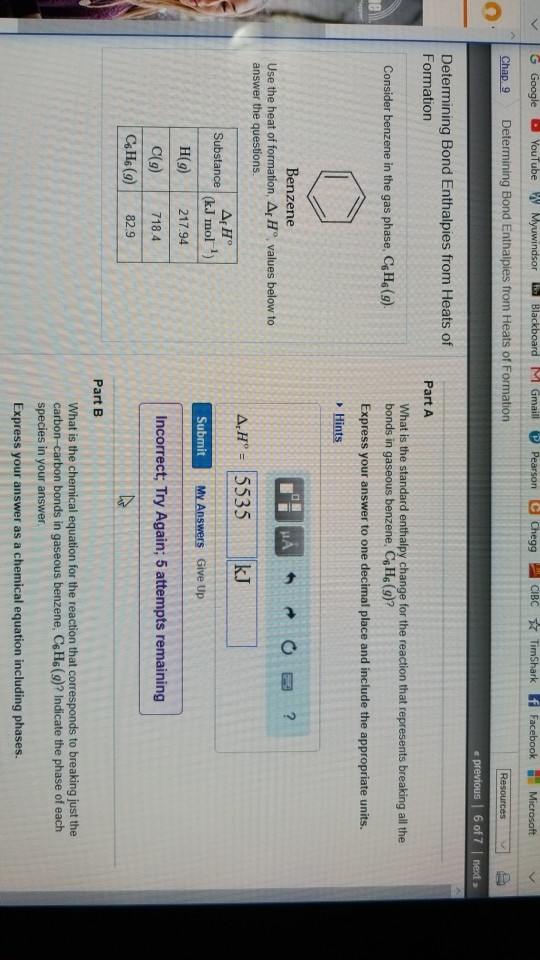 Solved Chap.9 Determining Bond Enthalpies from Heats of | Chegg.com