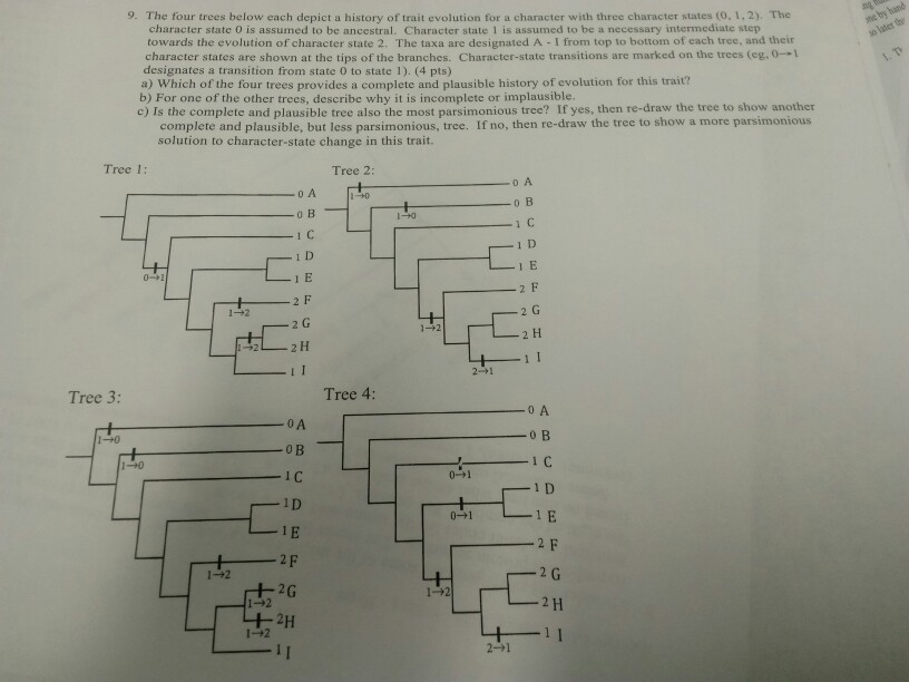 Solved 9. The four trees below each depict a history of | Chegg.com