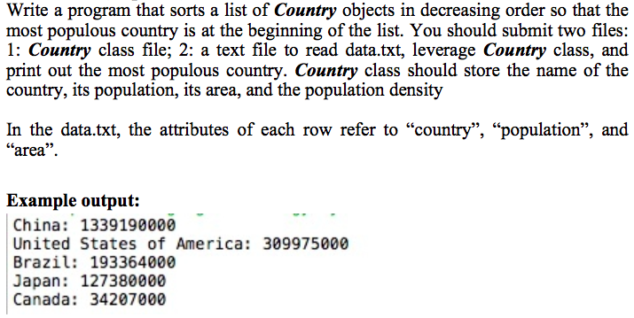 Solved Write a program that sorts a list of Country objects | Chegg.com