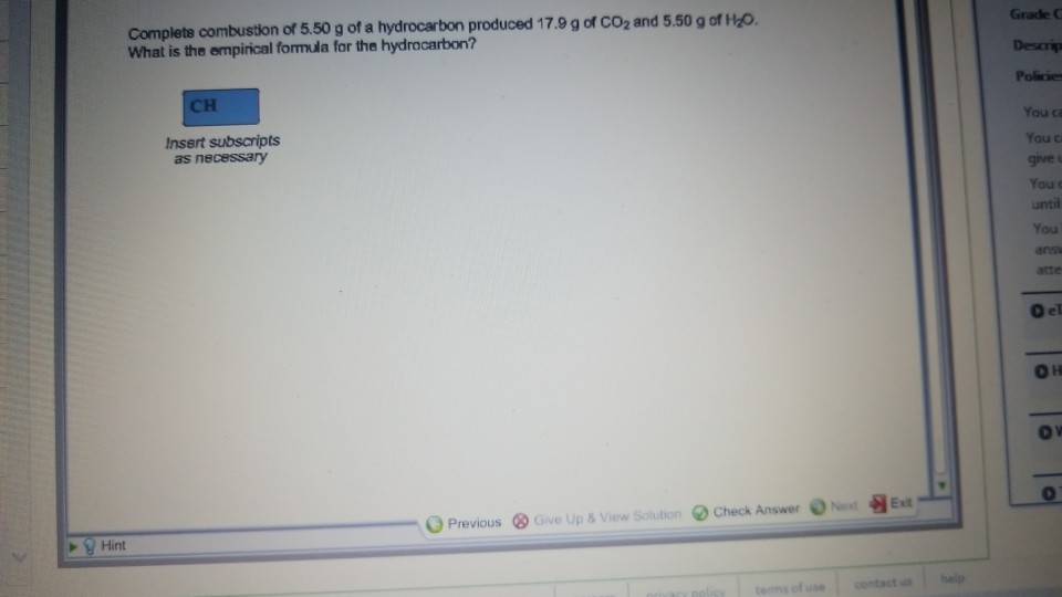 Solved Complete combustion of 5.50 g of a hydrocarbon | Chegg.com