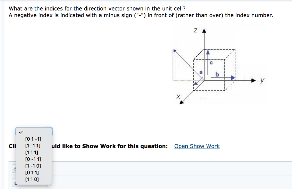 Solved What are the indices for the direction vector shown | Chegg.com