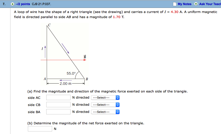 Solved A loop of wire has the shape of a right triangle (see | Chegg.com