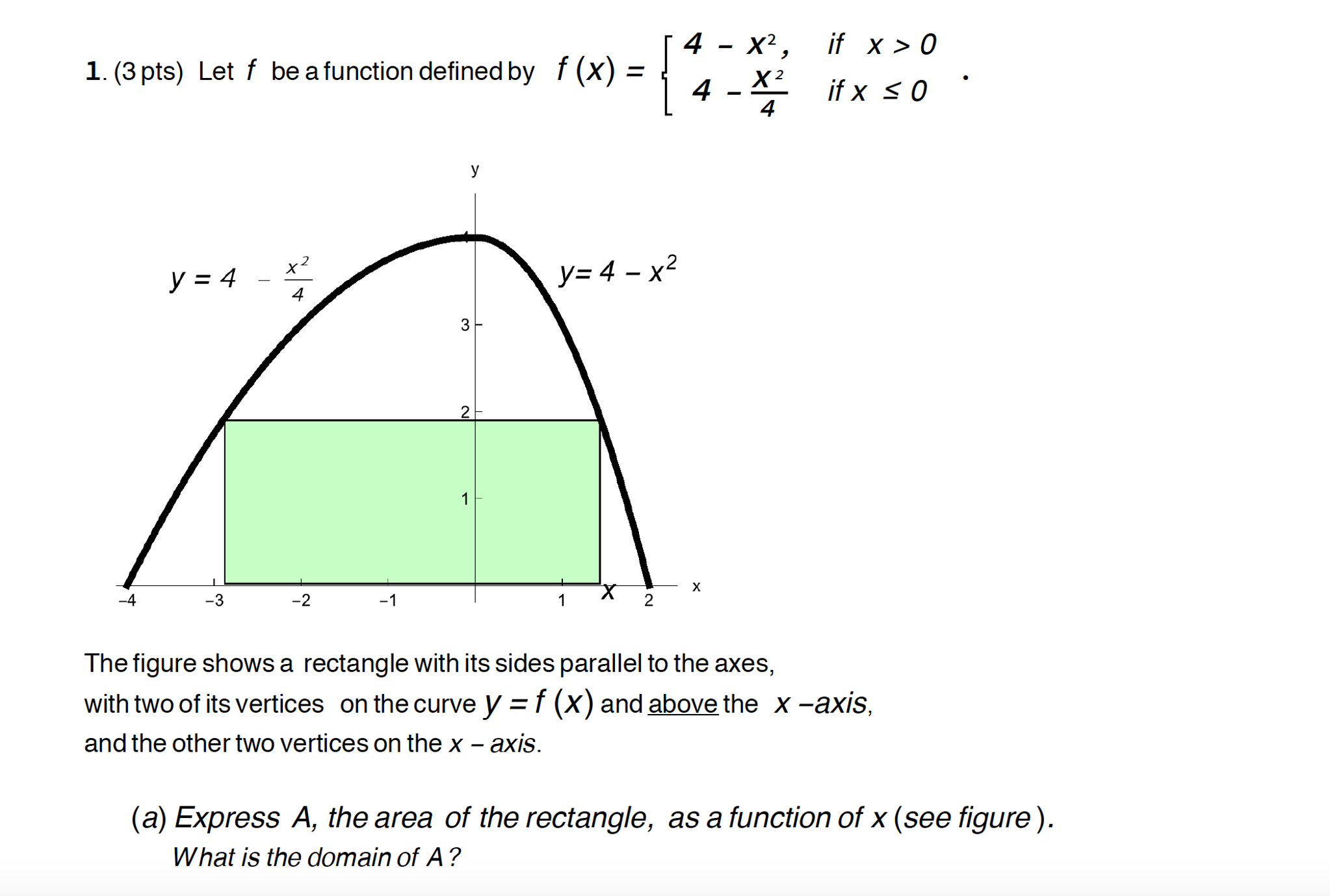 Solved Let f be a function defined by f(x) = {4 - x^2, if x | Chegg.com