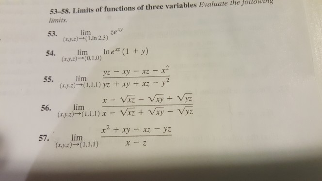 Solved 53-58. Limits of functions of three variables | Chegg.com