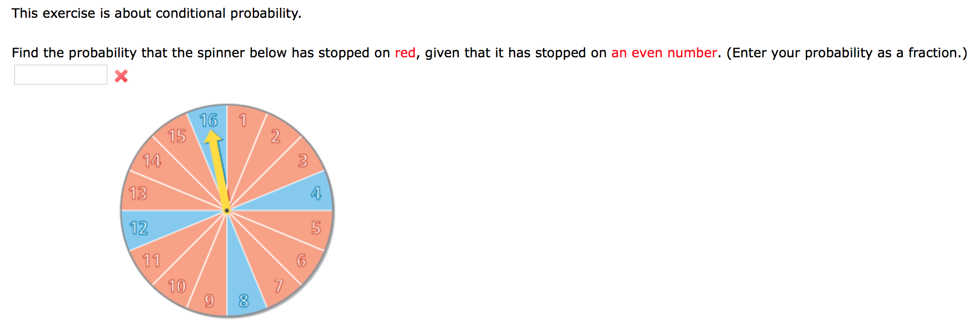 Solved Find the probability that the spinner below has | Chegg.com