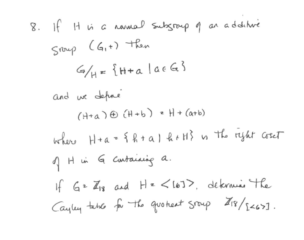 If H is a normal subgroup of an additive group (G1 +) | Chegg.com