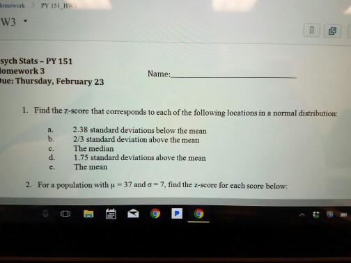 Solved ome work PY 151 HW W3 sych Stats PY 151 omework 3 | Chegg.com