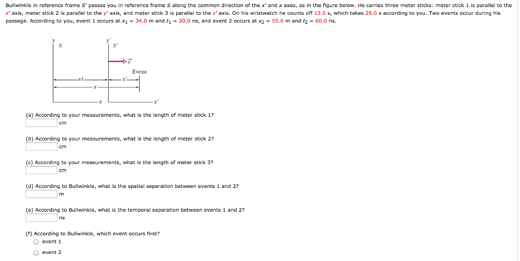 Solved Bullwinkie in reference frame S' passes you in | Chegg.com