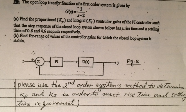 The open loop transfer function of a first order | Chegg.com